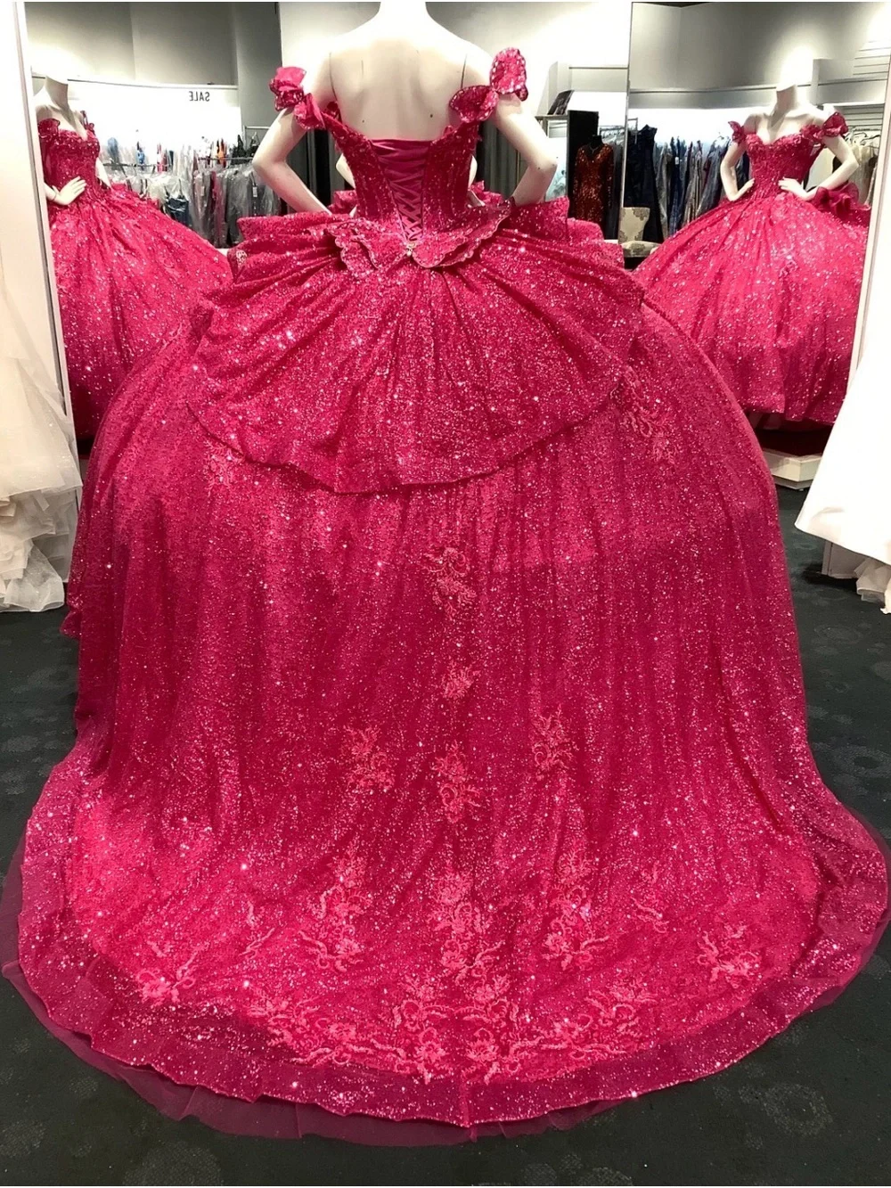 Dresses | Sparkling Fuchsia Ball Gown With Offshoulder Detail | Poshmark